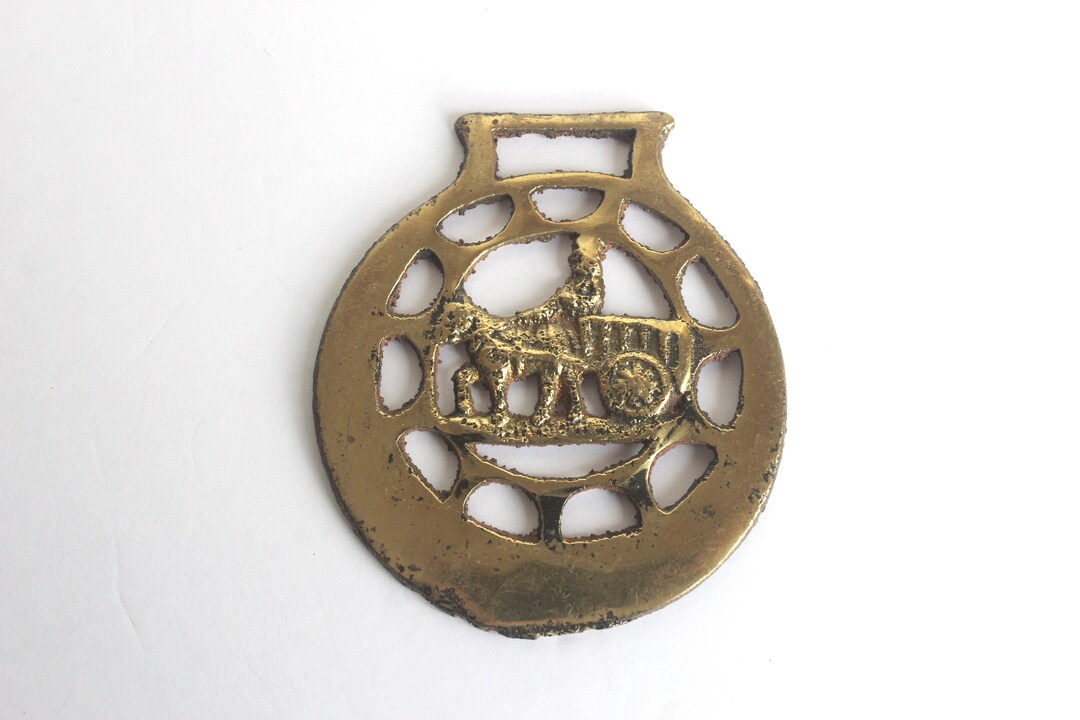 Vintage Brass Horse Brass, Tack, Badge, Horse Pulling Carriage, Rustic ...