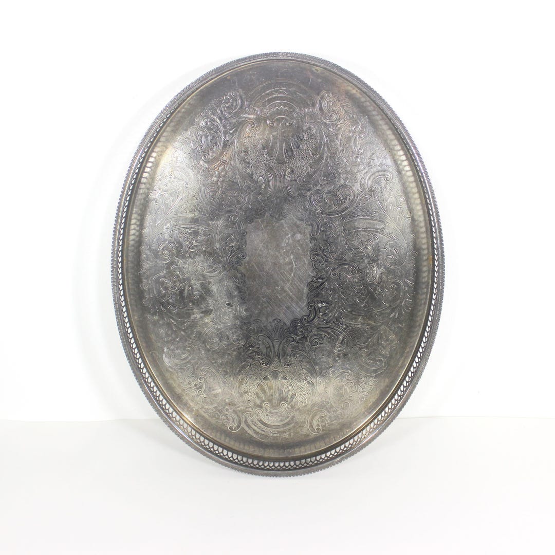 Large English Silver Gallery Tray Silver Plated Oval Embossed - Etsy