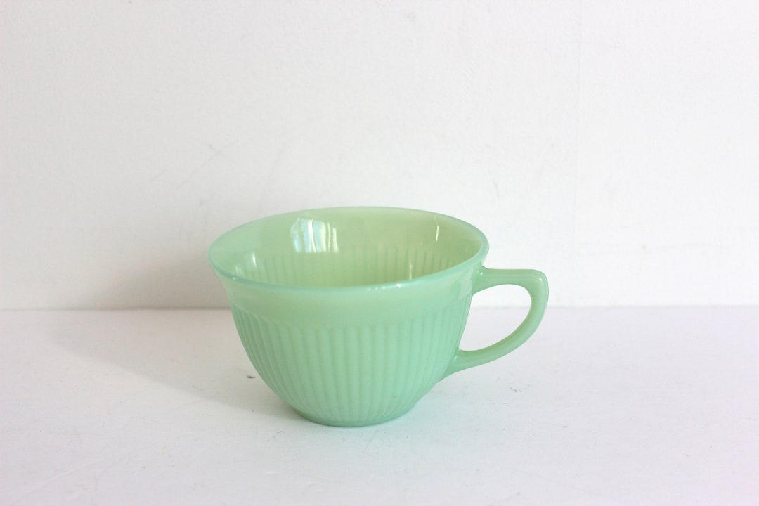 1950s Jadeite Jane Ray Tea Cup Vintage Fire King Oven Ware Green Glass ...