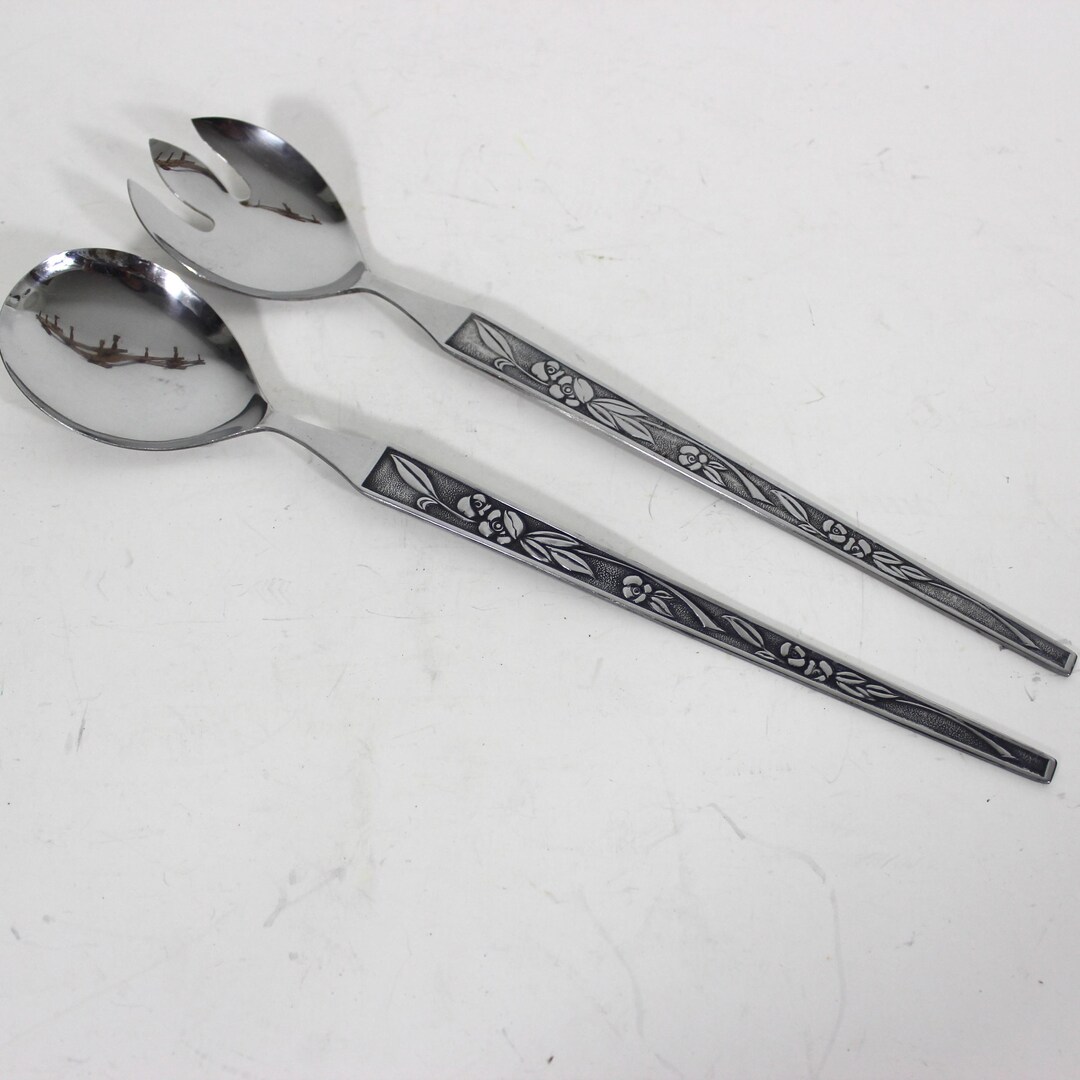 Japanese Salad Serving Spoons, Mid Century Modern Stainless Steel Japan ...