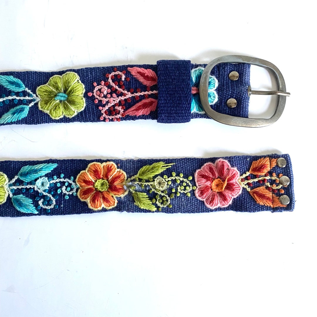 2533 Vintage Embroidered Colourful Blue Belt With Blue Pink Green ...