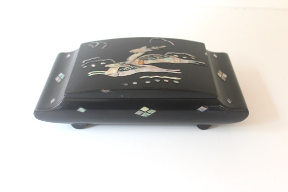 Vintage Black Lacquer and Abalone Shell Trinket Box Stunning - Etsy