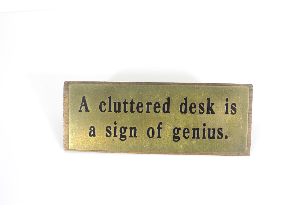 1950’s - 60’s Brass and Wood Triangular Prism Desk Sign A Cluttered ...