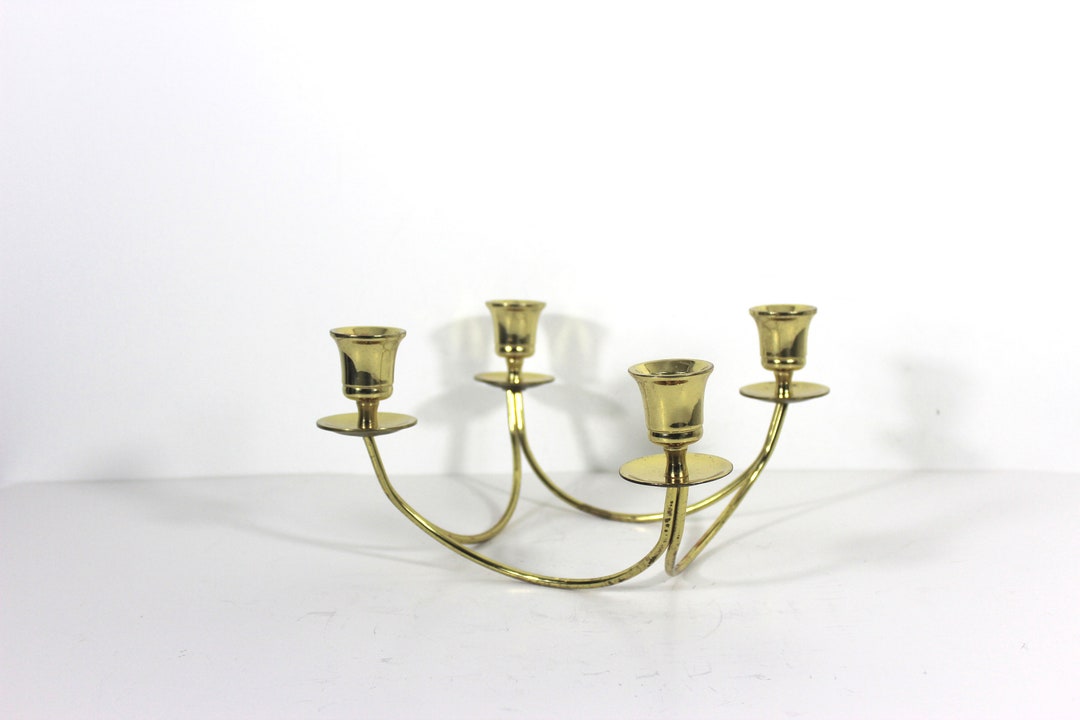 Unique Vintage Brass Candelabra, Four Arm Candelabra, Stemless MCM ...