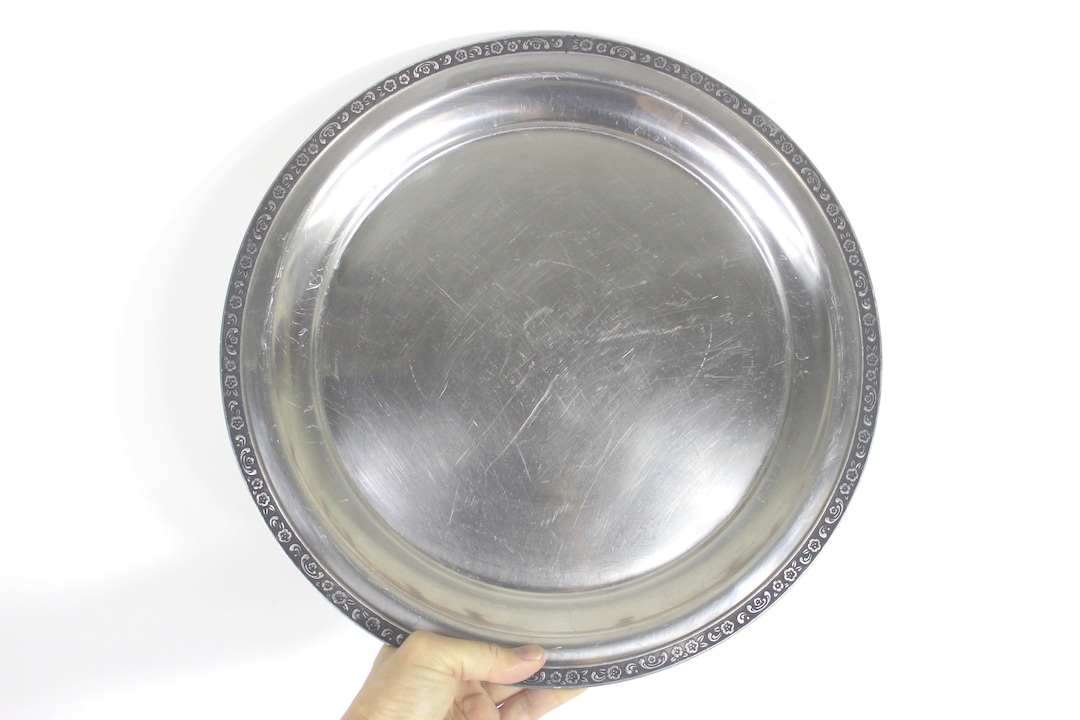 13” MCM Stainless Steel Drinks Tray, Vintage Bar Tray, Serving Mid ...