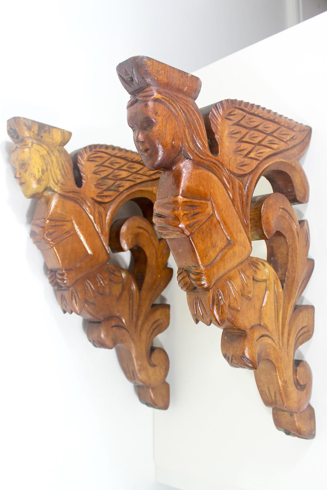 Antique Carved Wood Shelf Brackets Corbels Female Ship Figurehead Large ...