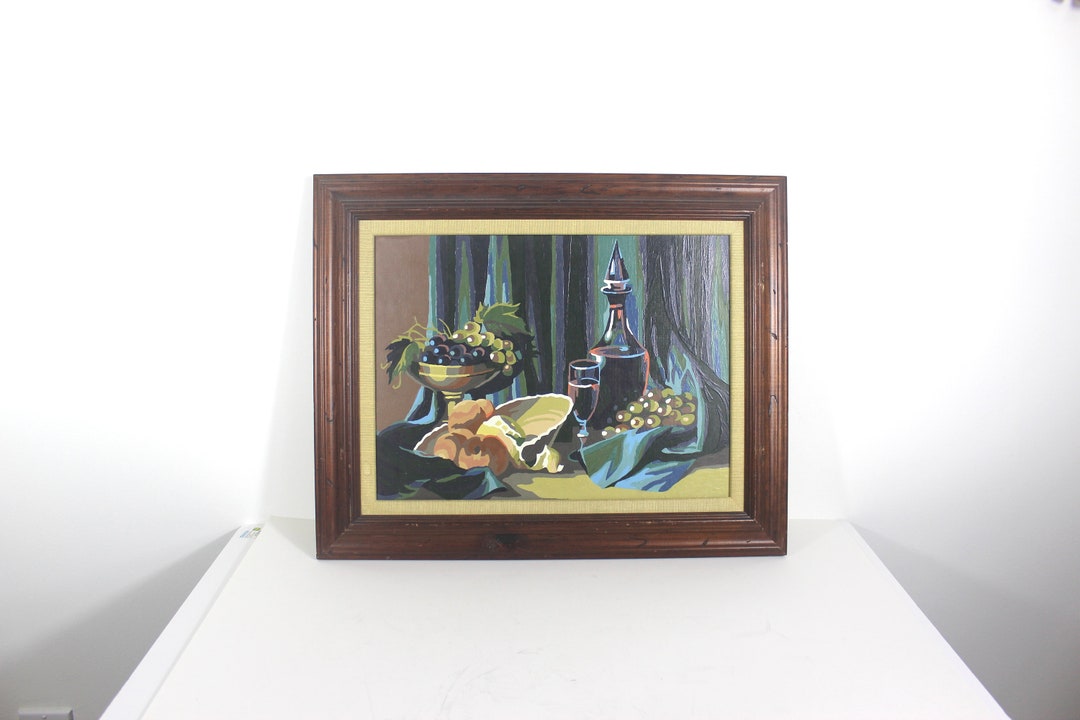 1970’s Vintage Wine and Fruit Still Life Paint by Numbers Painting, PBN ...