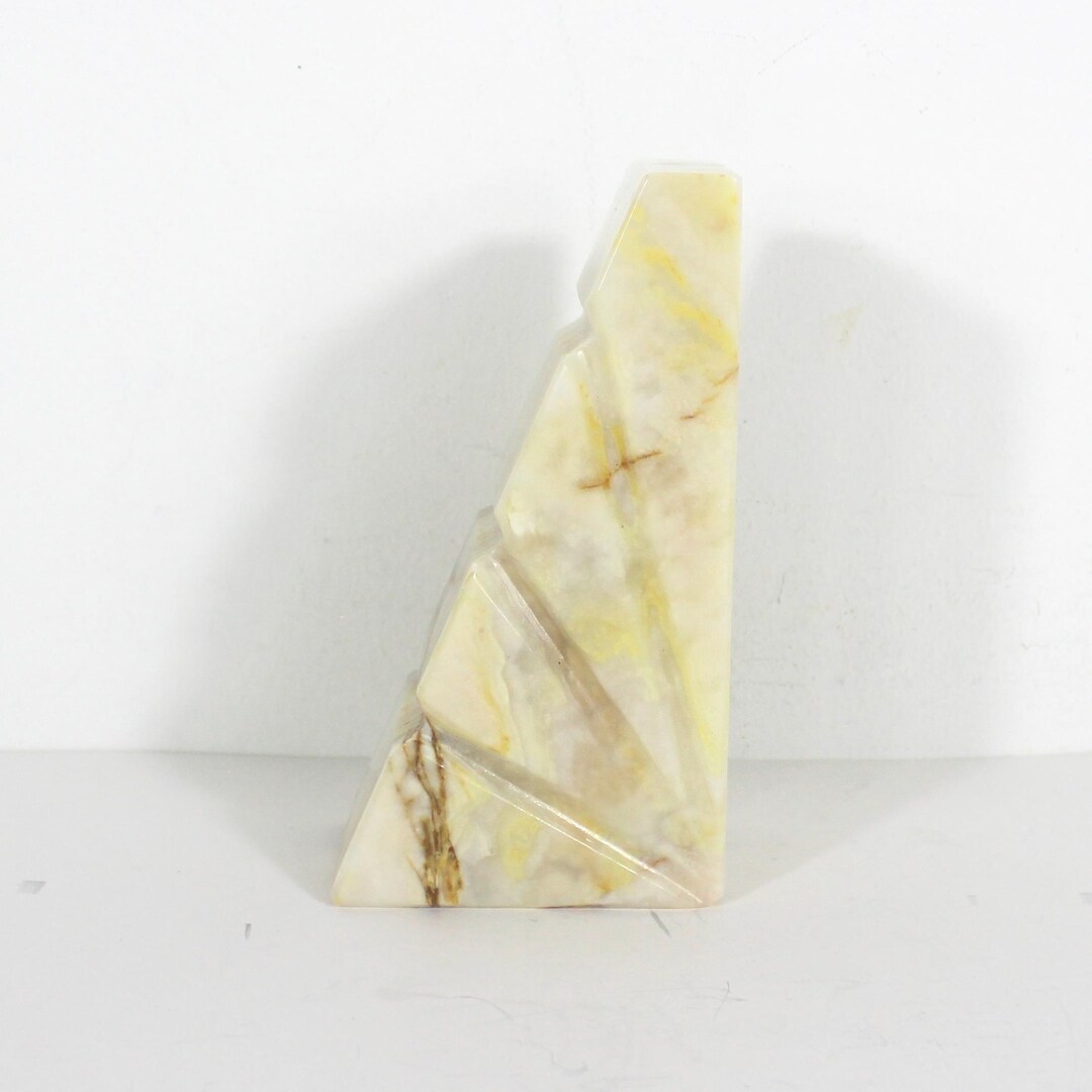 Vintage Onyx Stone Bookend Marble Book End, Large MCM White Yellow ...