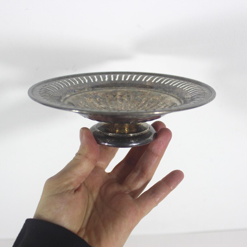 Vintage Silver Pedestal Dish With Pierced Edge, Small Footed Bowl ...