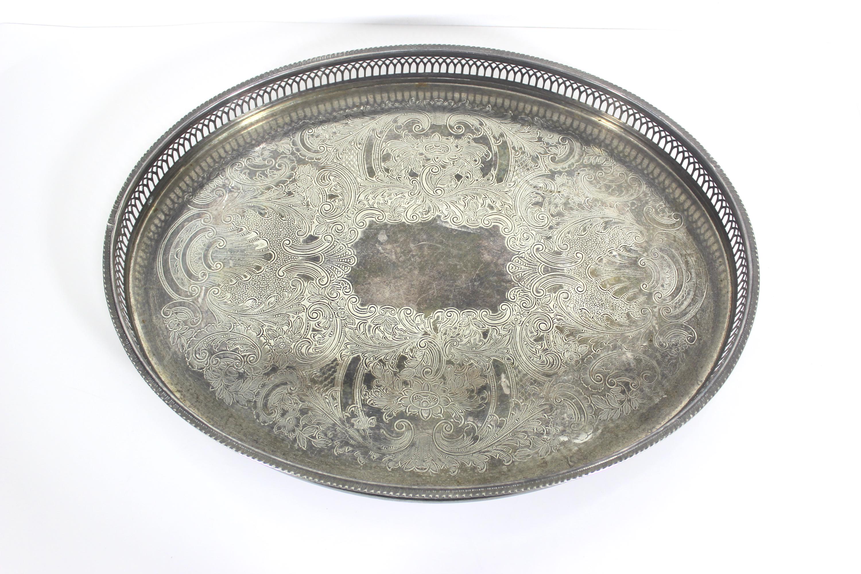 Large English Silver Gallery Tray Silver Plated Oval Embossed - Etsy