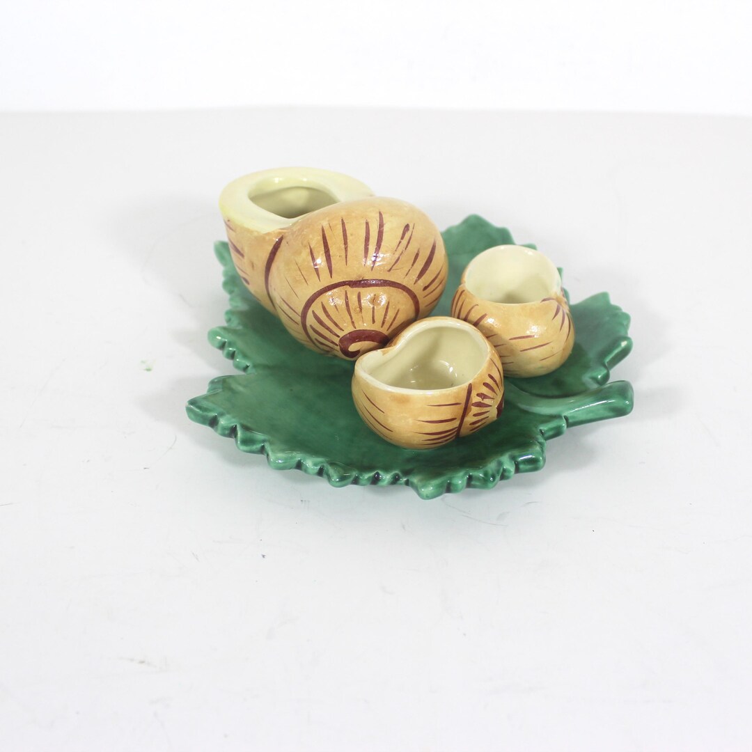 Vintage French Country Majolica Snail Condiment Dish Ceramic Faïence ...