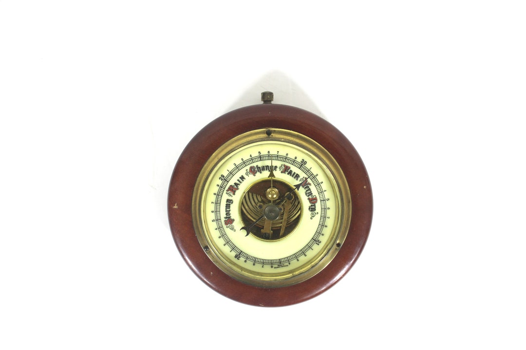 Vintage West German Barometer for on the Wall, Made of Wood, Brass and ...