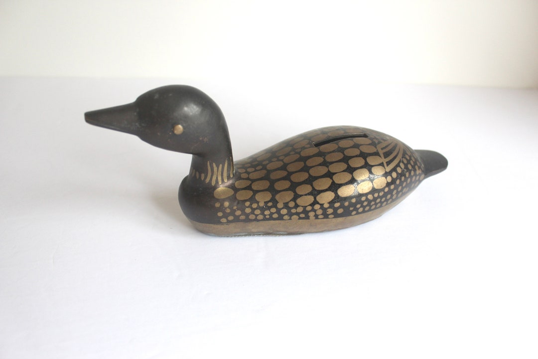 Vintage Brass Duck Bank, Piggy Bank, Black and Gold, Patina and ...