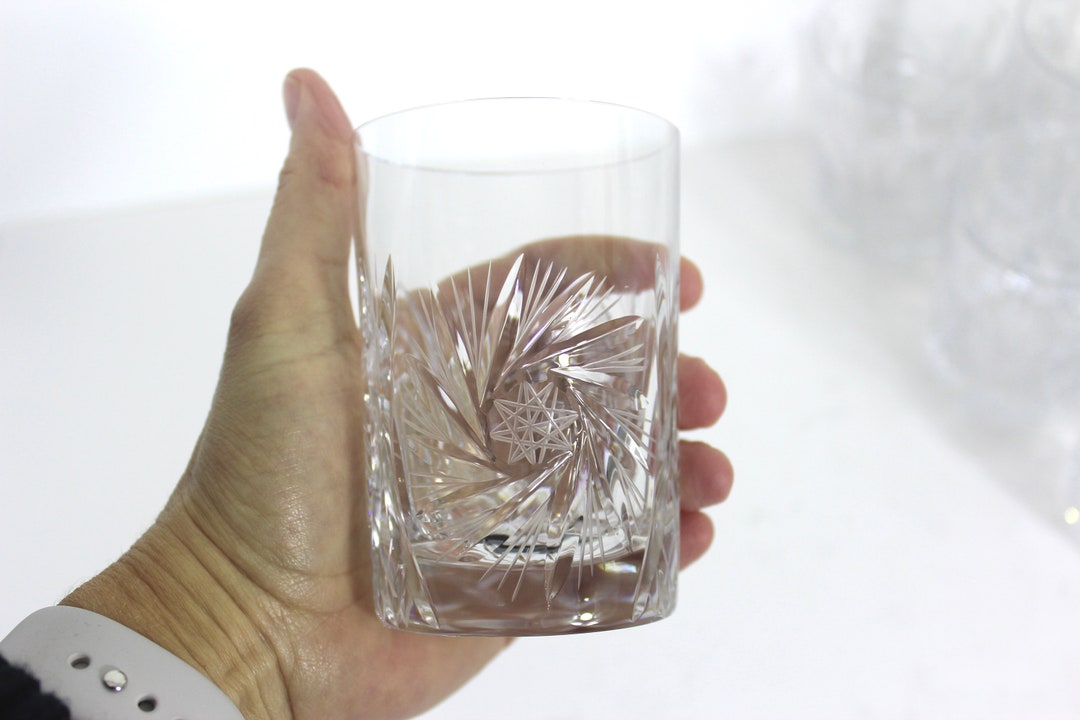 One Cut Crystal Pinwheel Small Whiskey Glass, Starburst Bottom, Fancy ...