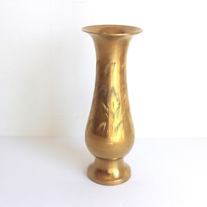 Small Vintage Etched Brass Vase, Shiny Brass, Shelf Styling, Bedside ...
