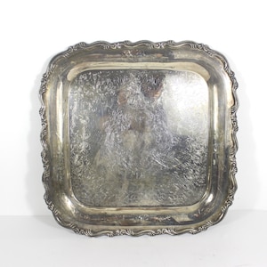 Silver Plated Square Tray Platter Vintage Plate Ornate Embossed Patina ...