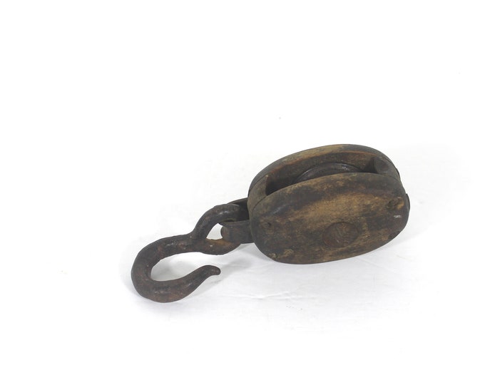 Vintage Small Wood Pulley With Iron Hook, Nautical Decor, Salvage ...