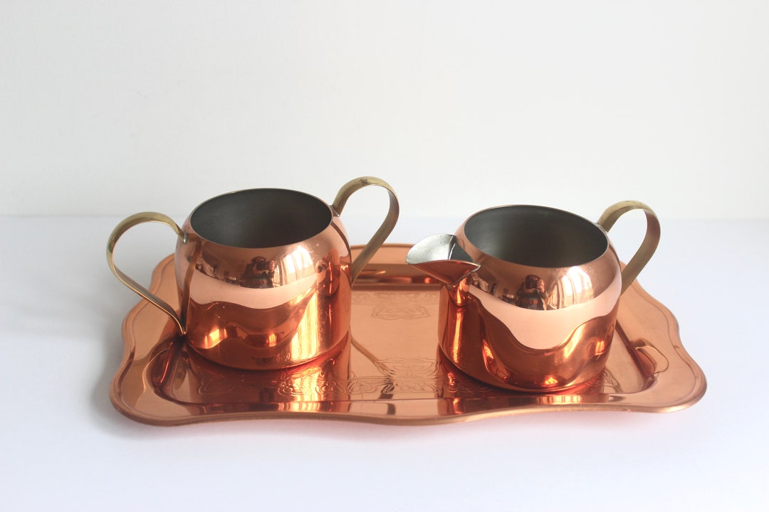 Vintage Coppercraft Guild 3 Piece Cream and Sugar Set With Copper Tray ...