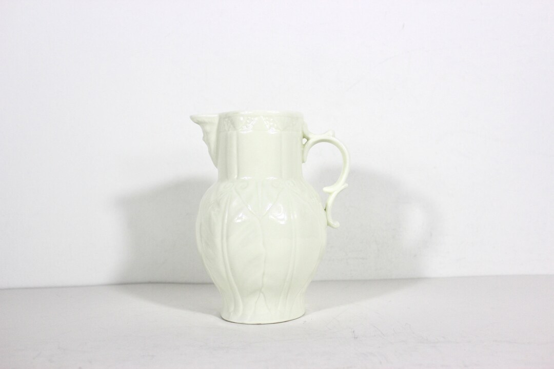 Vintage Royal Worcester White Pitcher With Face Spout and Leaf Motif ...