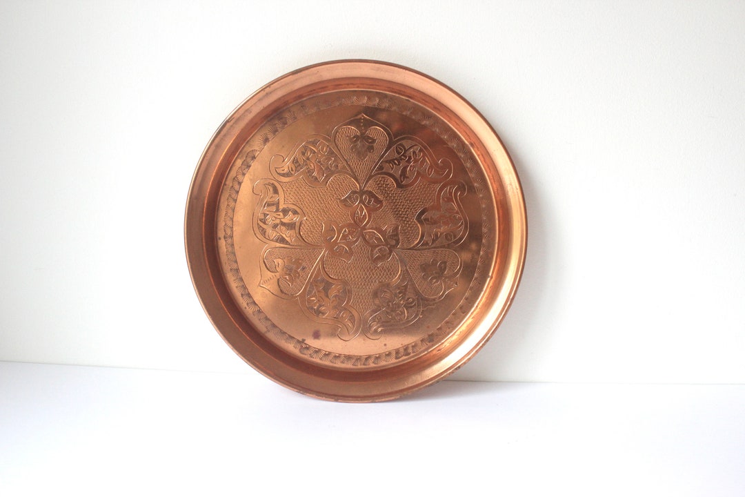 Small Etched Copper Tray, Vintage Bar Tray, Trinket Dish,large Coaster ...