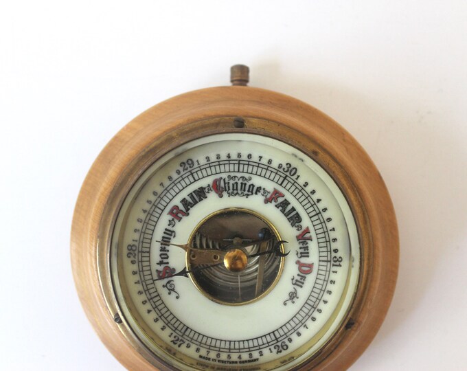 Vintage German Barometer for on the Wall, Made of Wood, Brass and Glass ...