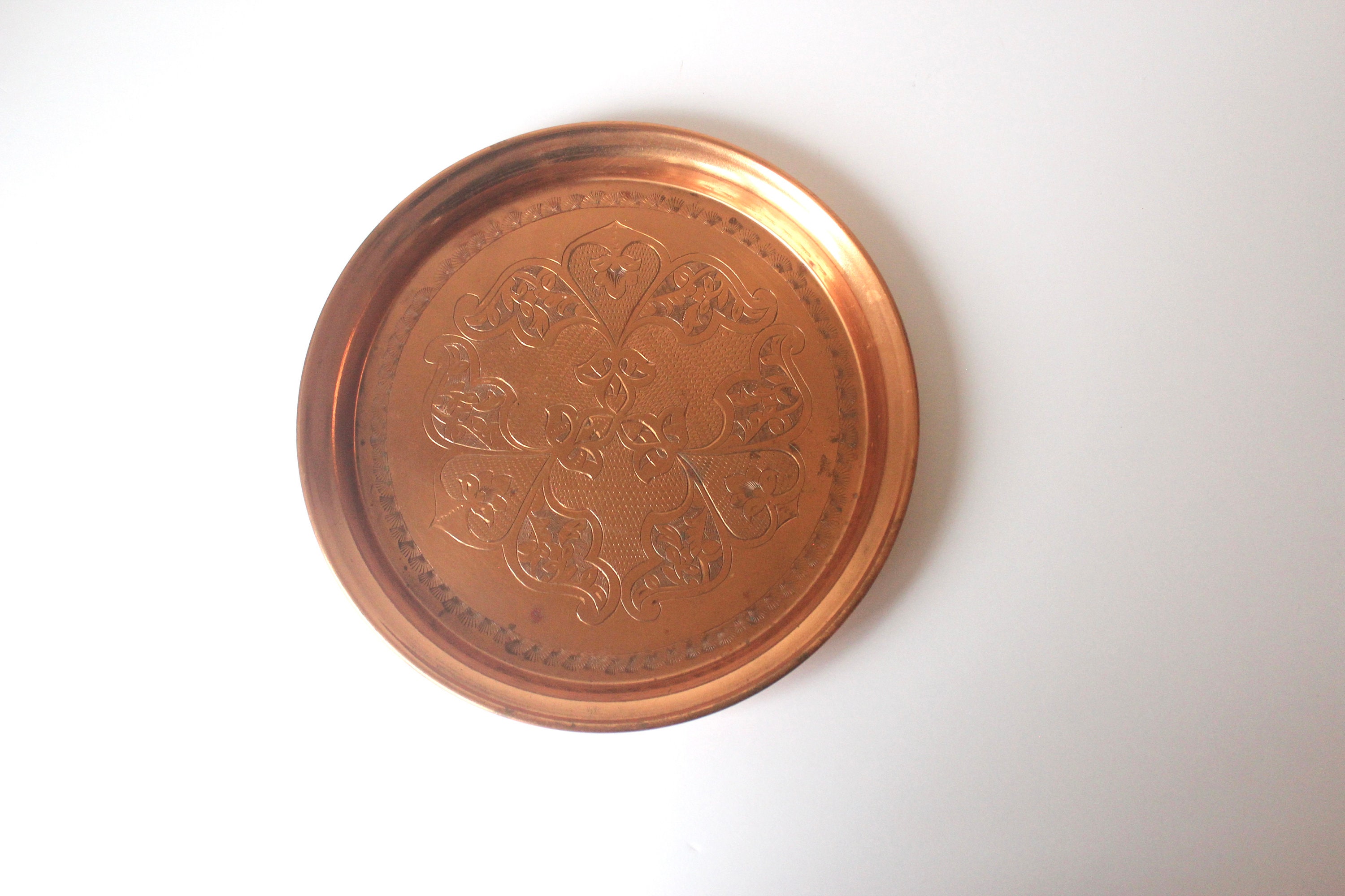 Small Etched Copper Tray, Vintage Bar Tray, Trinket Dish,large Coaster ...