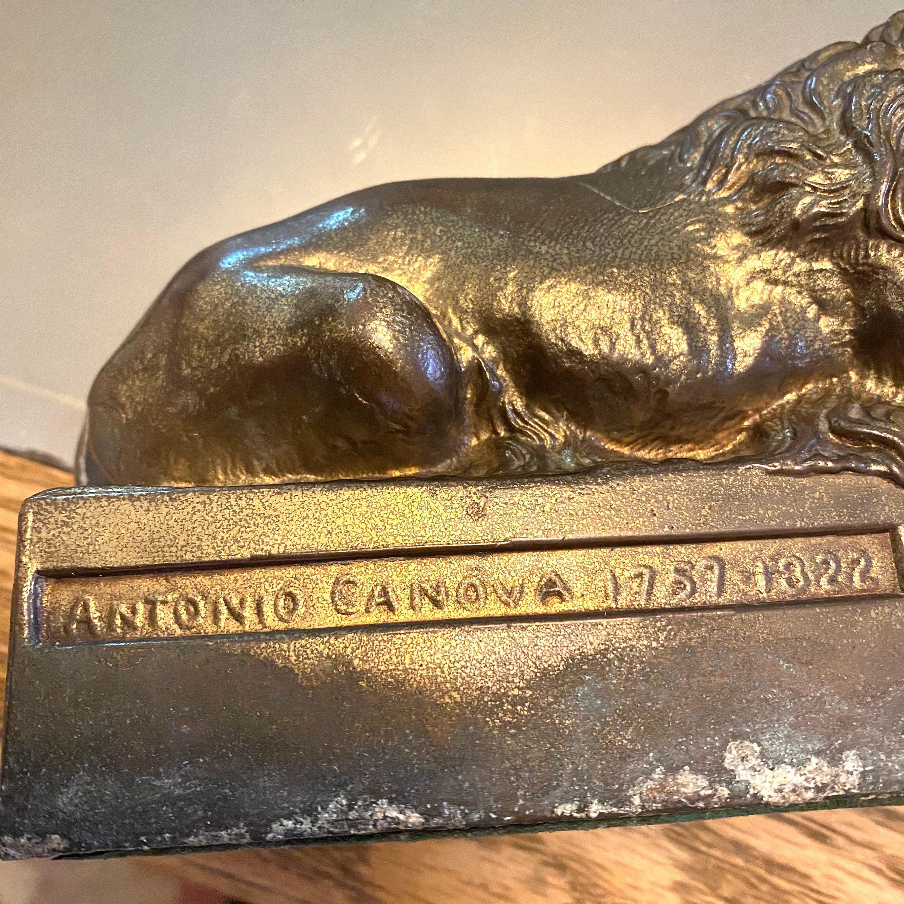 Vintage Antonio Canova Sleeping Lion Sculpture Bookend Cast Brass or ...