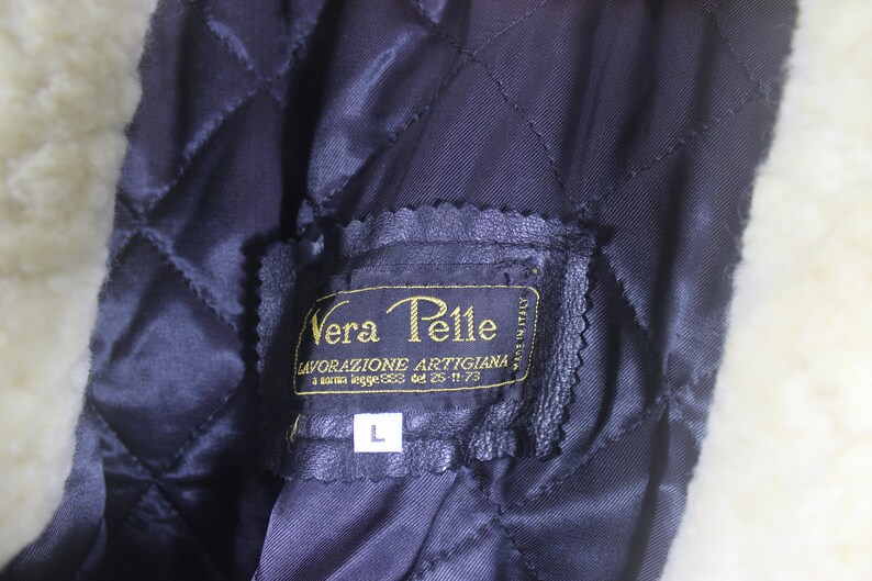 1980’s Italian Vintage Black Leather Bomber Jacket With Shearling ...