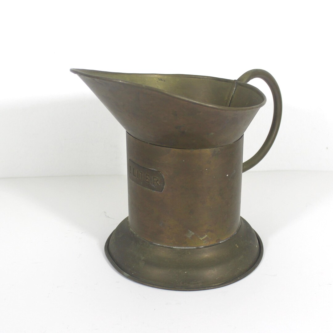 Old Brass 1 Liter Pitcher With Brass Handle Watering Can, Patina, Vase ...