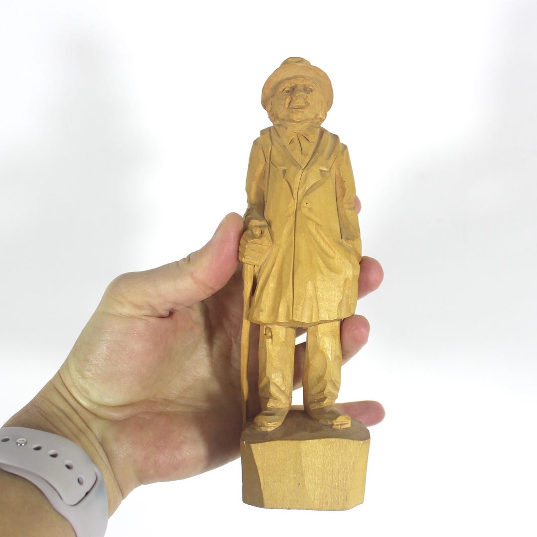 Vintage Hand Carved Wood Gentleman, Man With Cane Hat, Canadian Folk ...