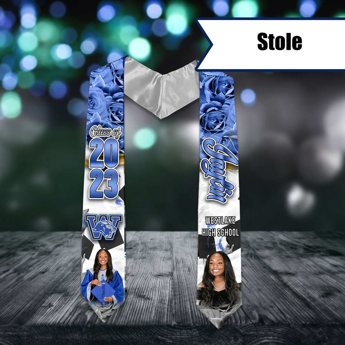 Custom Graduation Stole and Matching T-shirt, Class of 2023, Roses ...