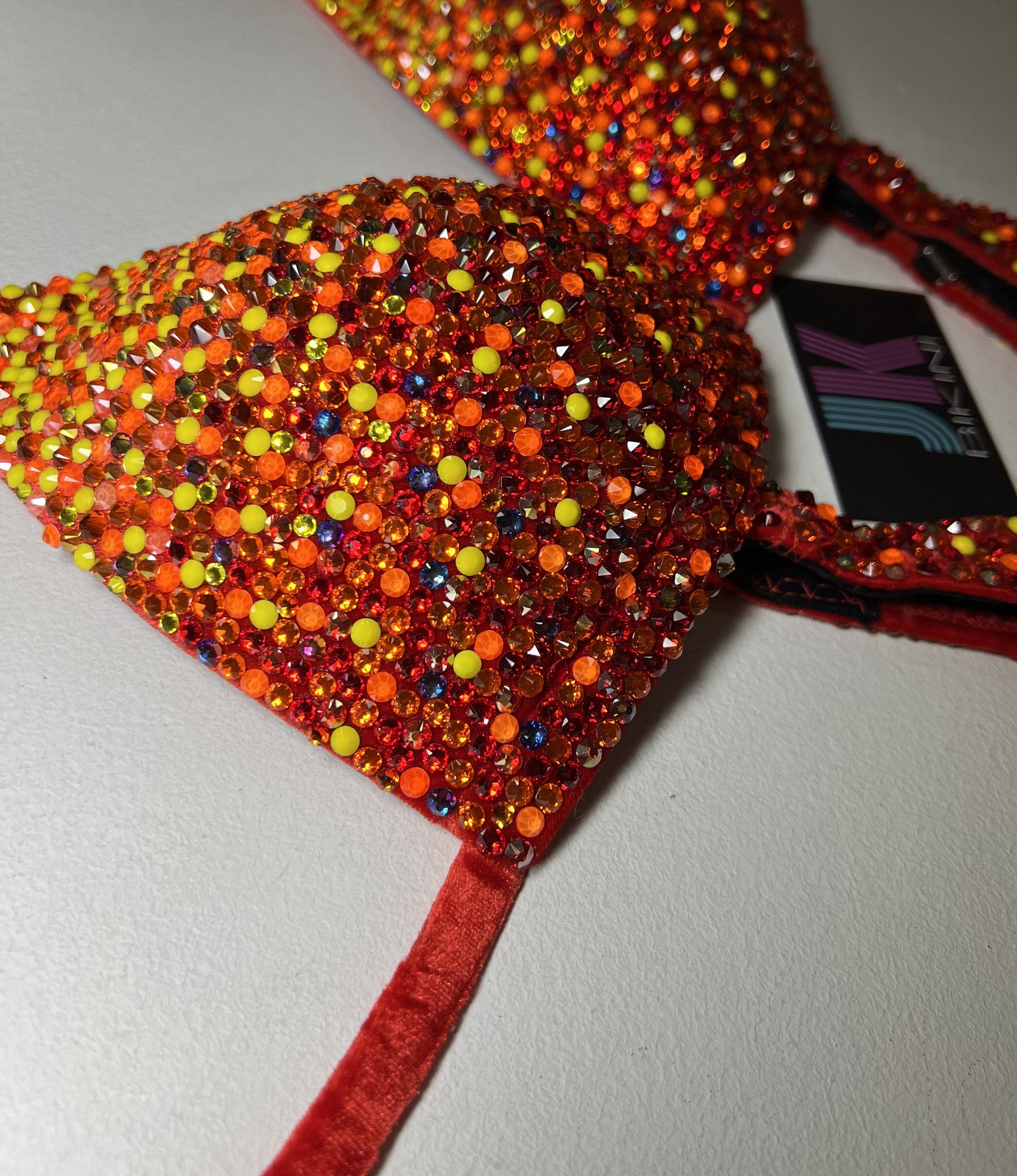 Red-orange Rhinestones Fitness Bikini / NPC IFBB Posing Suit / - Etsy