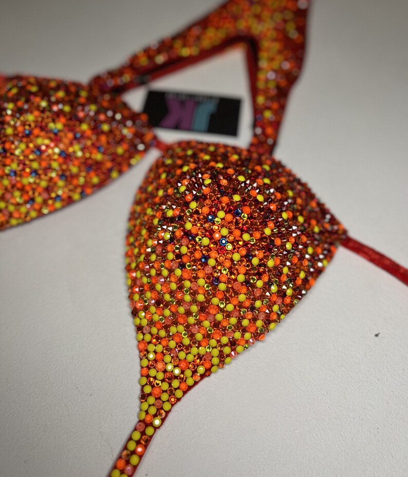 Red-orange Rhinestones Fitness Bikini / NPC IFBB Posing Suit / - Etsy