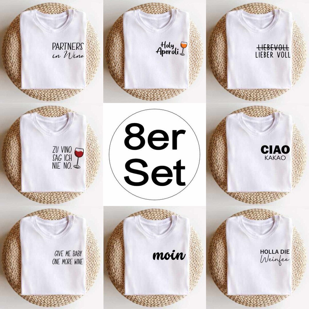 8 Bügelbilder im Bundle: JGA - Wein Bier Party Aperol Moin Holla die Weinfee Ciao Kakao zum ...