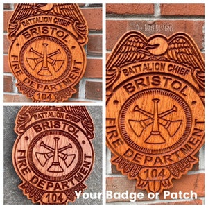 Wooden Fire Department Badge // Fire Fighter Retirement // Fire Fighter ...