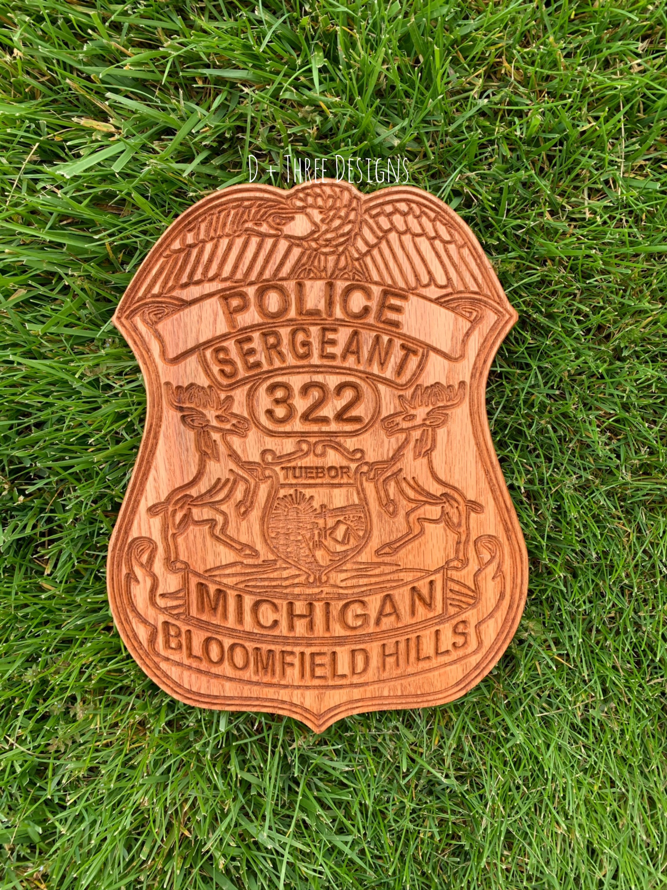 Bloomfield Hills Wooden Police Badge // Custom Michigan Police Badge ...
