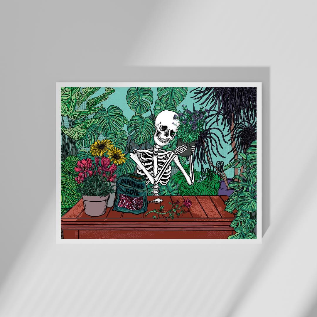 Floral Skeleton Gardening - A4 Art Print - Florist Botanical Gifts ...