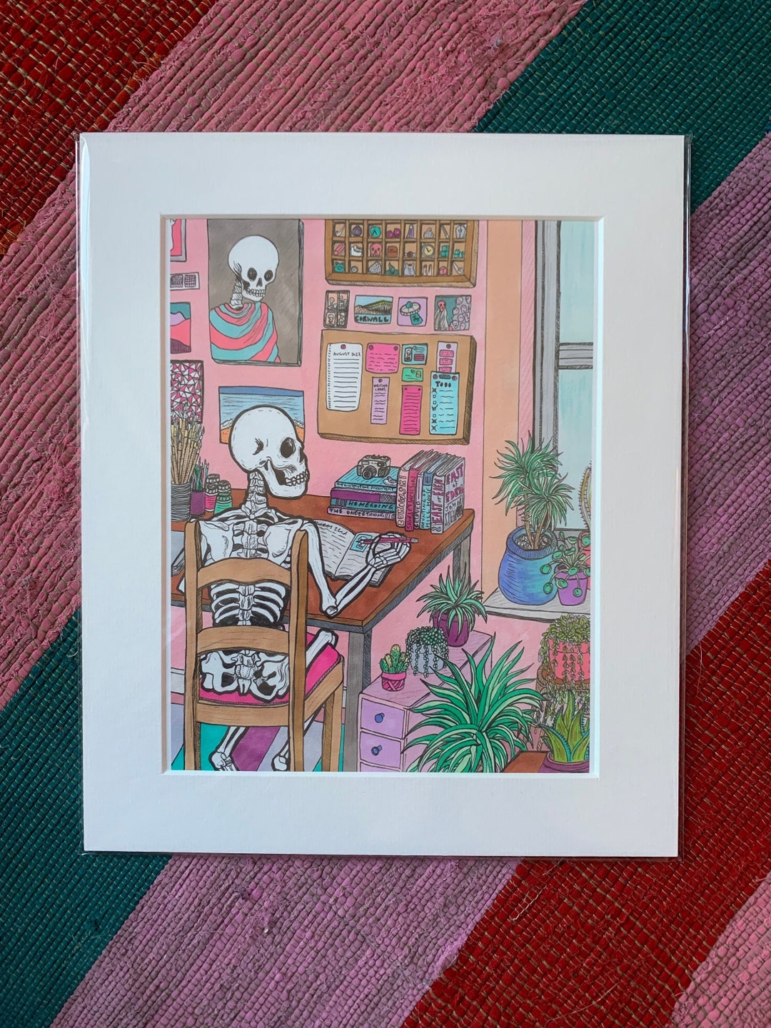 Colourful Skeleton at a Desk - Art Print, Drawing, Wall Poster, Ideal ...