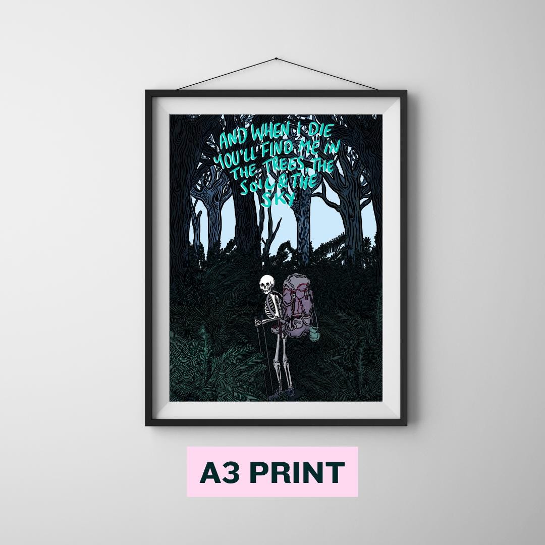 Pastel Goth Skeleton Hiking Print - Outdoorsy A3 Gothic Art - Etsy