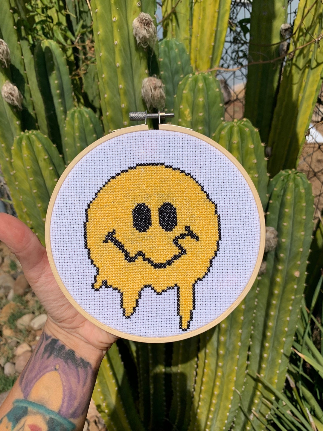 Melted Smiley Face Completed Cross Stitch - Etsy