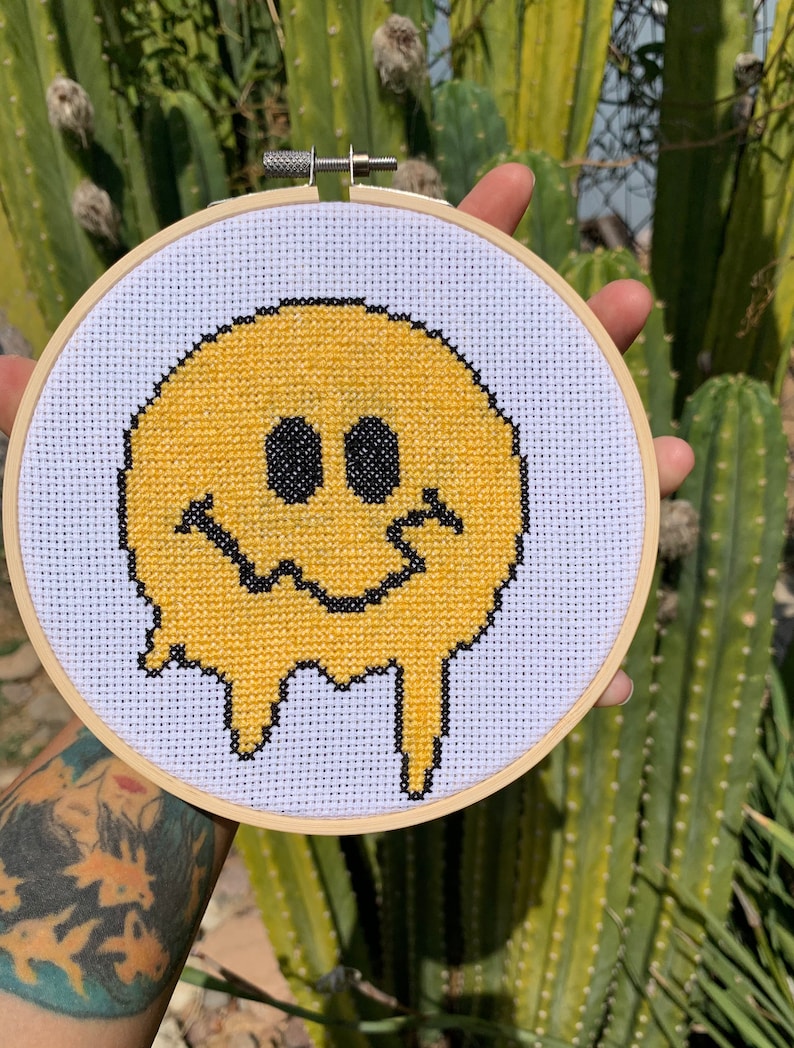 Melted Smiley Face Completed Cross Stitch - Etsy
