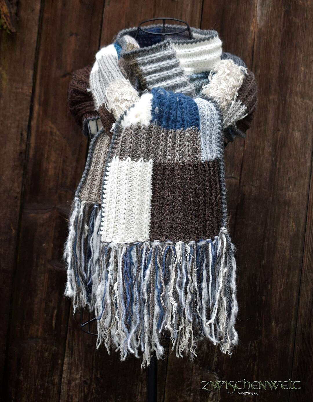 Scarf patchwork Patch Design Alpaca Merino Wool Unique Hand Knitted ...