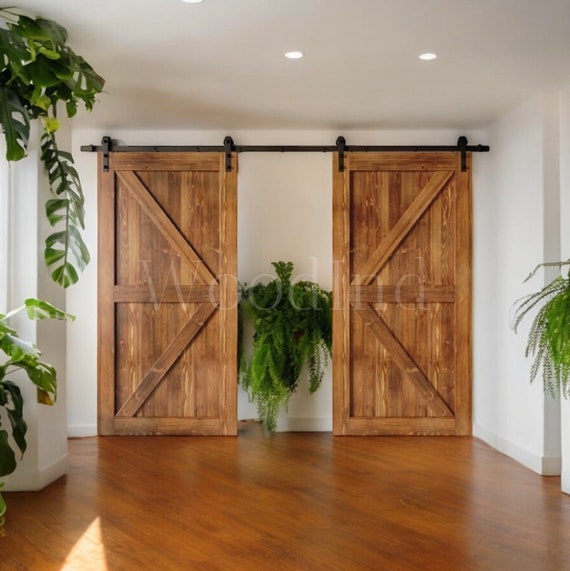 Interior Sliding Door in Raw Wood Rail Made to Measure Etsy