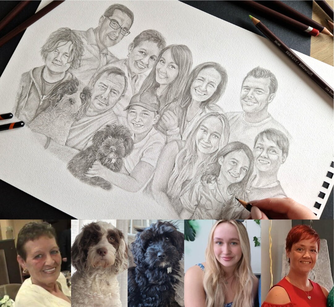 Family Portrait Portrait Sketch Pencil Drawing Family - Etsy