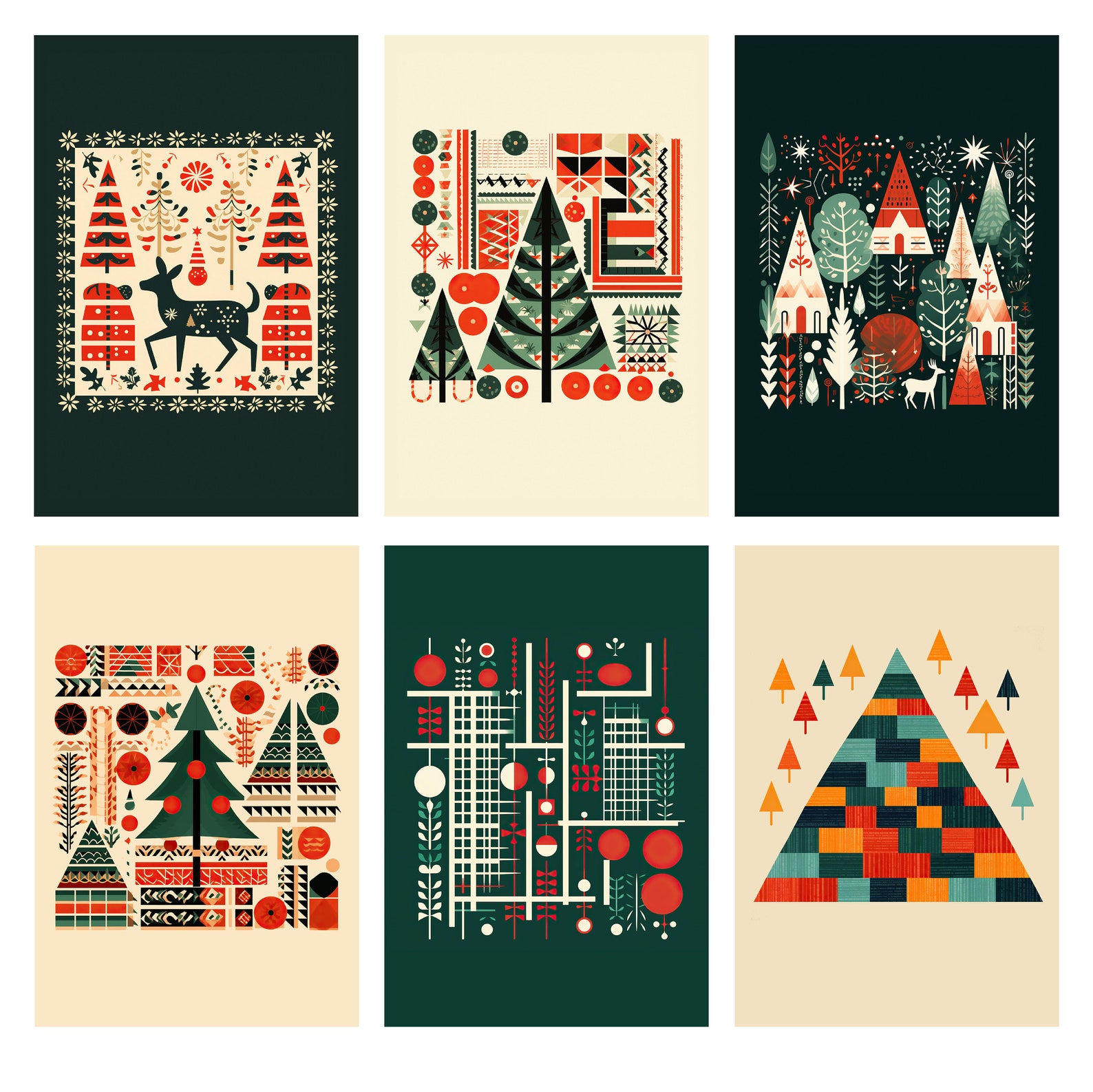 Retro-inspired Christmas Postcard Set - Mid-century Modern Holiday ...