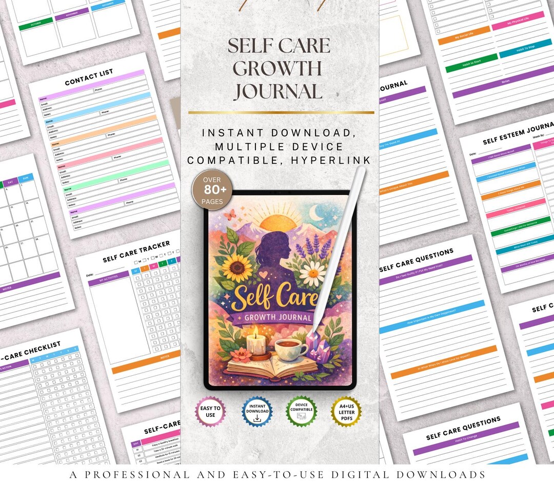 Self Care Growth Journal, Printable Self-love & Wellness Tracker ...