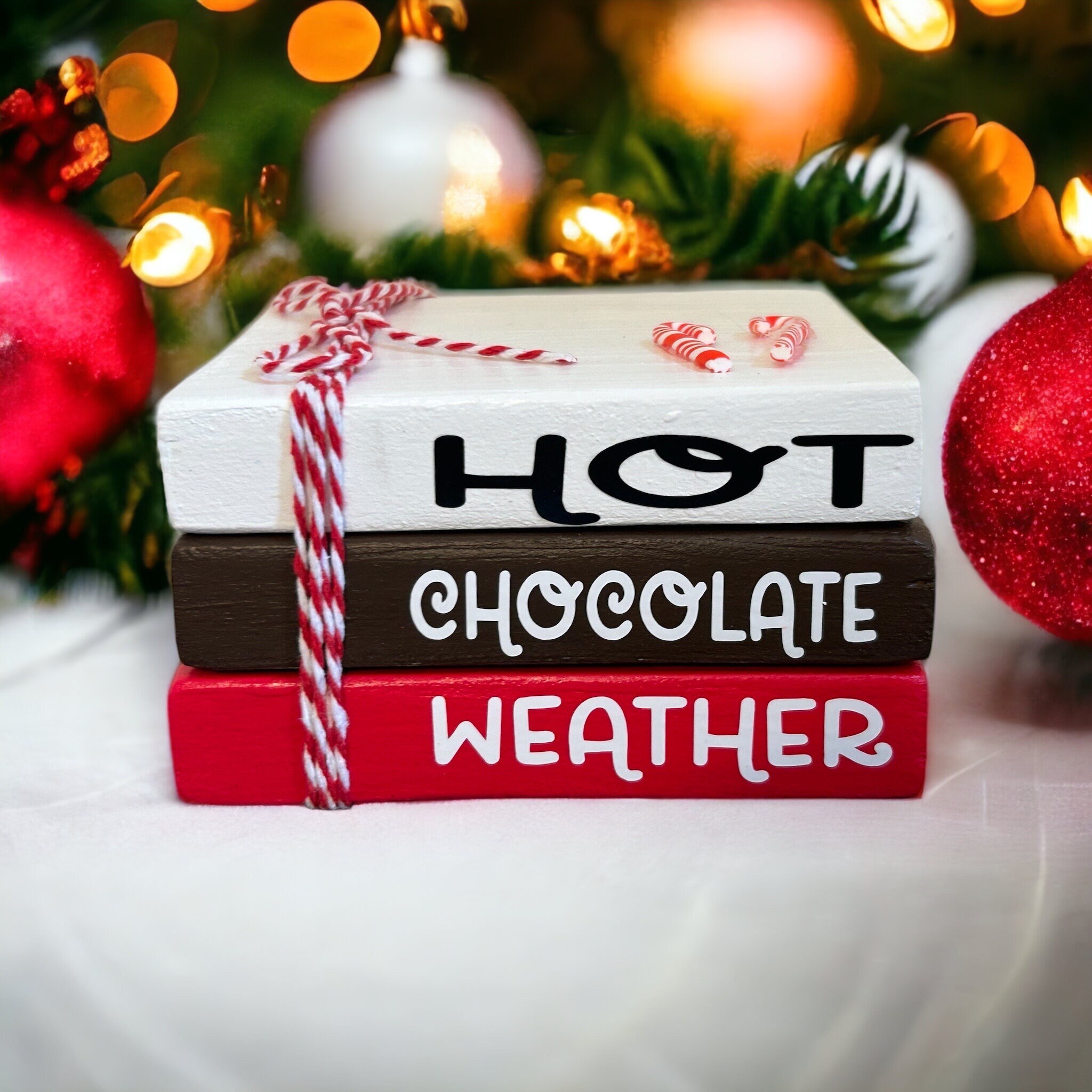 Handcrafted Candy Cane Faux Book Stack: Holiday Mantel Decor - Etsy