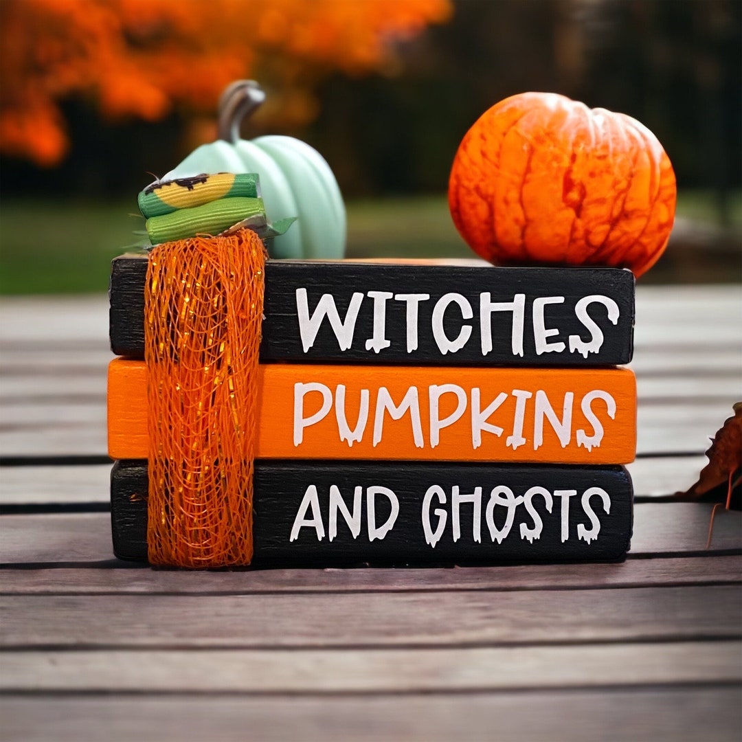 Halloween Faux Book Stack Tray Decor Spooky Mini Book Stack Halloween ...