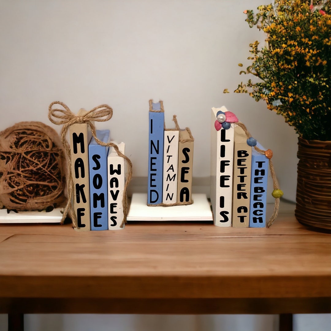 Beach Theme Faux Book Stack: Summer Tiered Tray Decor - Etsy