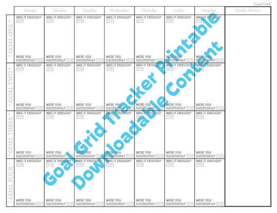 Goal Grid Tracker 8.5x11 Printable Download - Etsy